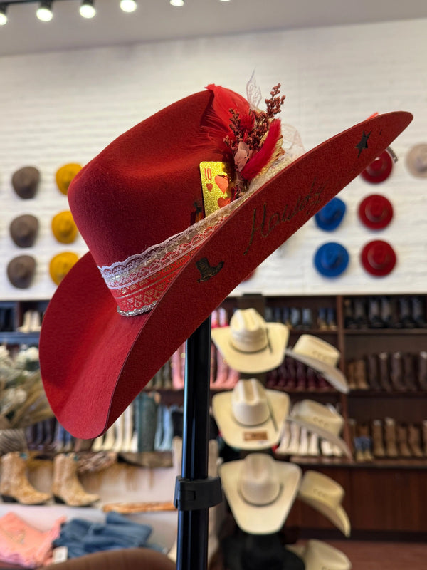 Custom Red Felt Cowboy Hat – Burned Edge Western Hat – Last Rodeo ...